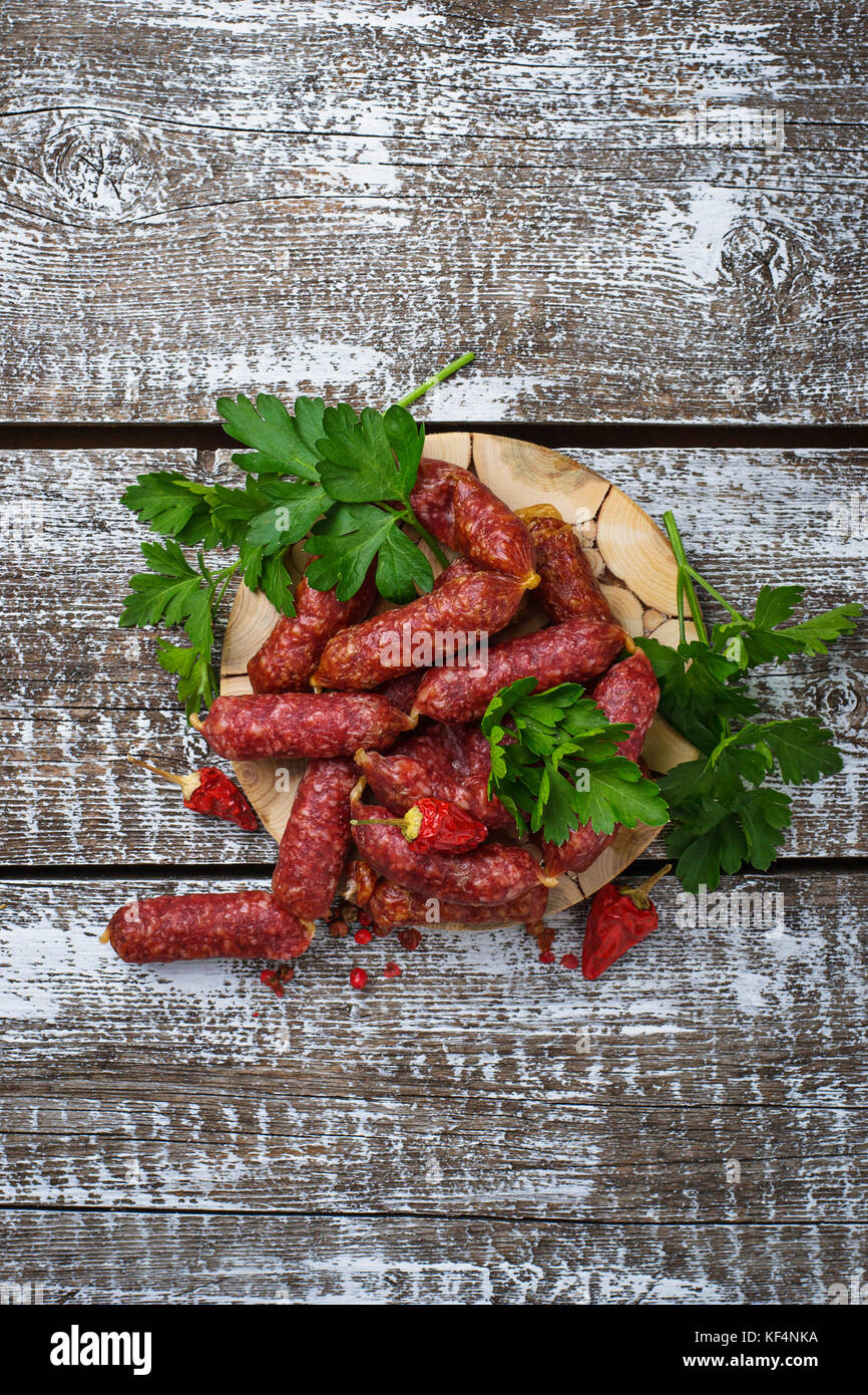 Salami sausages with red pepper Stock Photo - Alamy