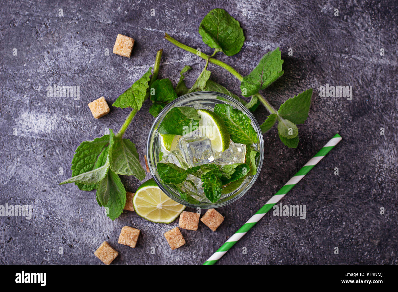 Summer drink mojito with rum, mint, ice and lime Stock Photo - Alamy