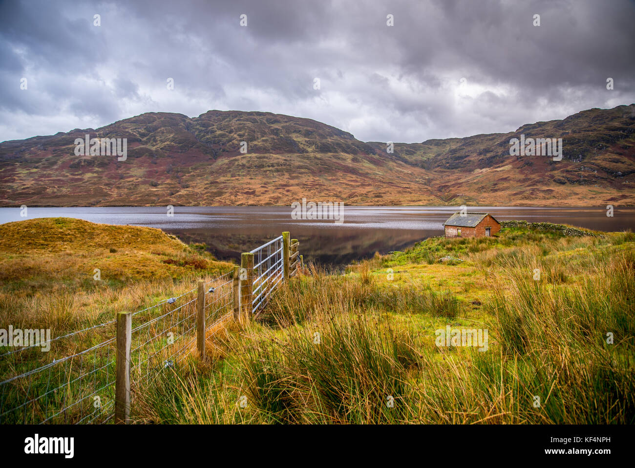 Loch Arklet a secluded reservoir in the national park of Trossachs and ...