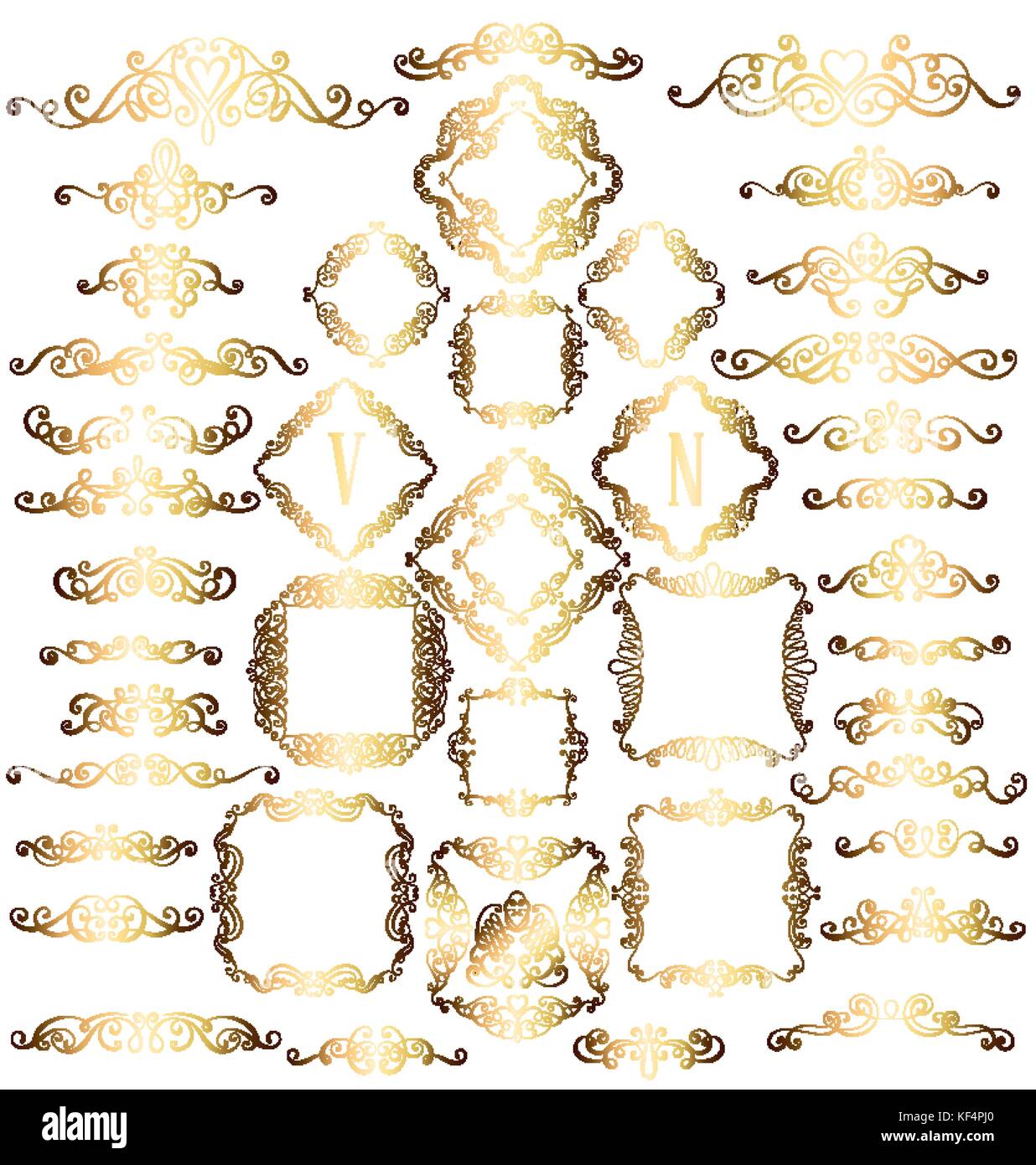 Big set of gold vintage styled calligraphic frames and flourishes ...