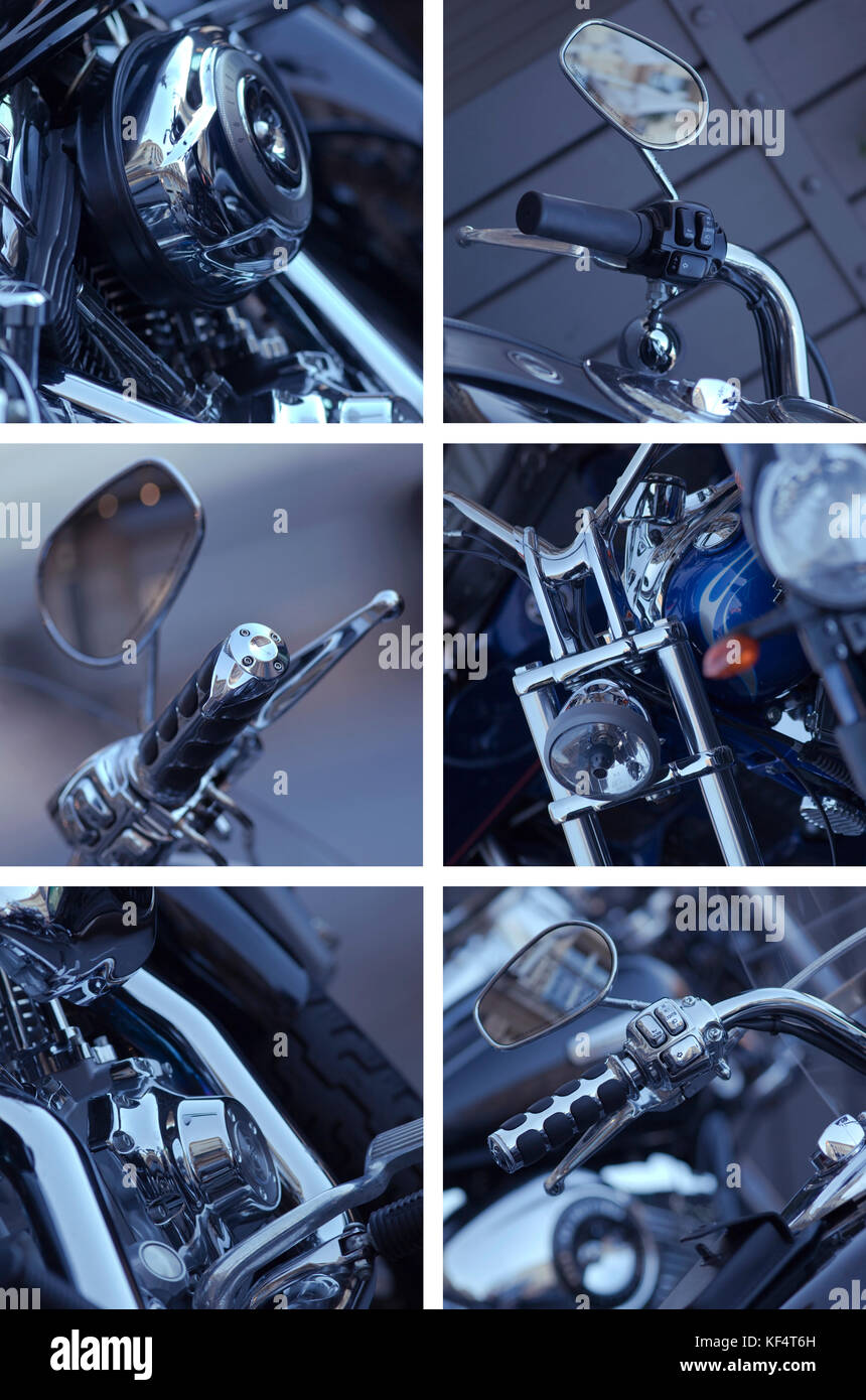 Collage of various motorbikes bodies and accessories Stock Photo - Alamy