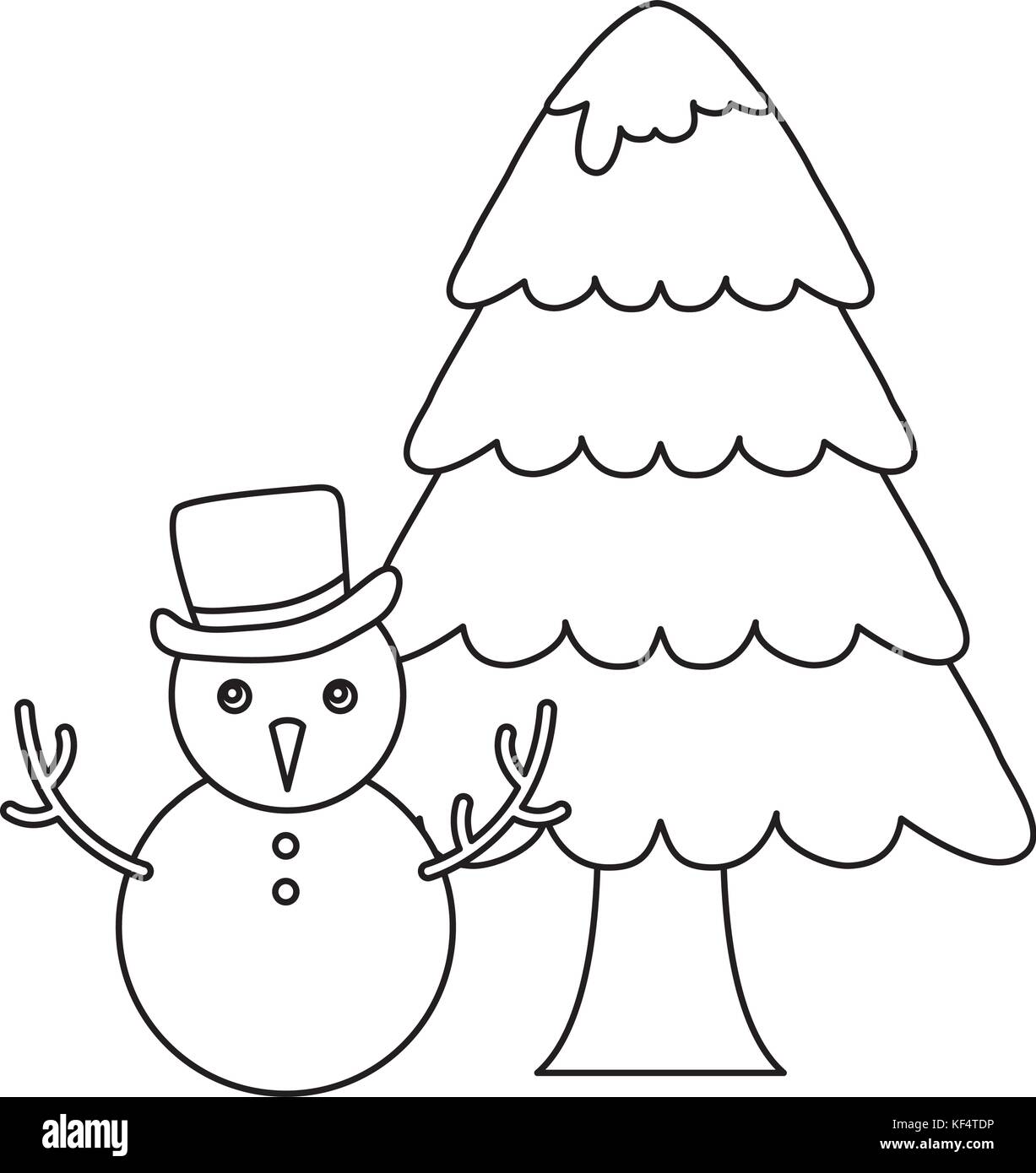 snowman and pine tree icon over white background vector illustration ...