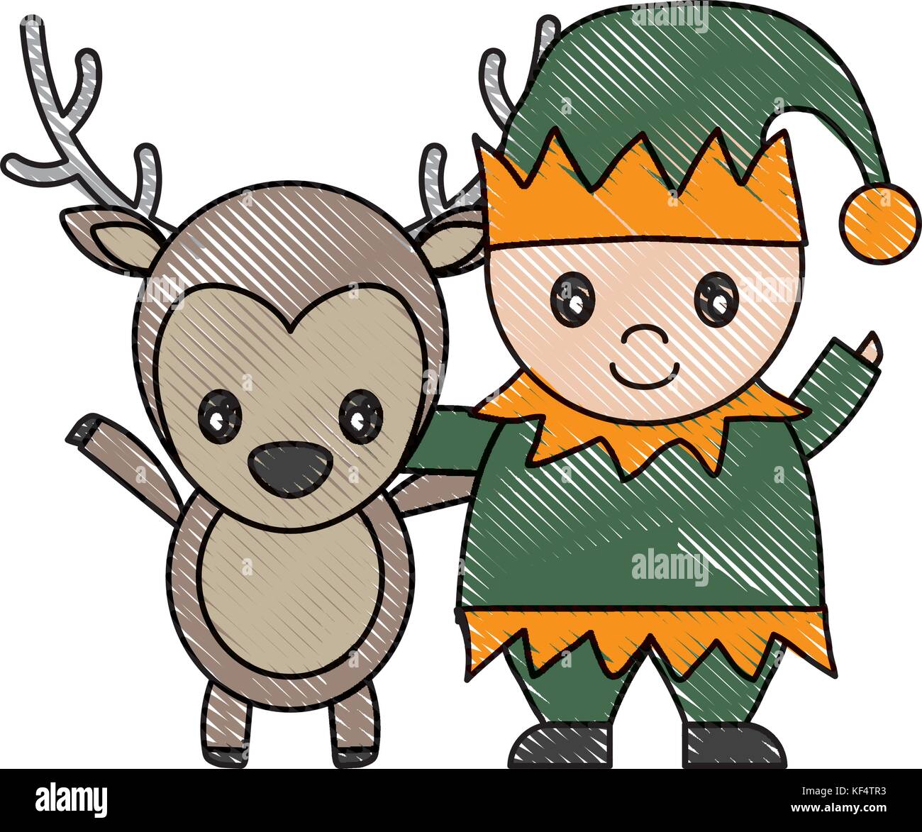 santa helper and deer icon over white background vector illustration ...