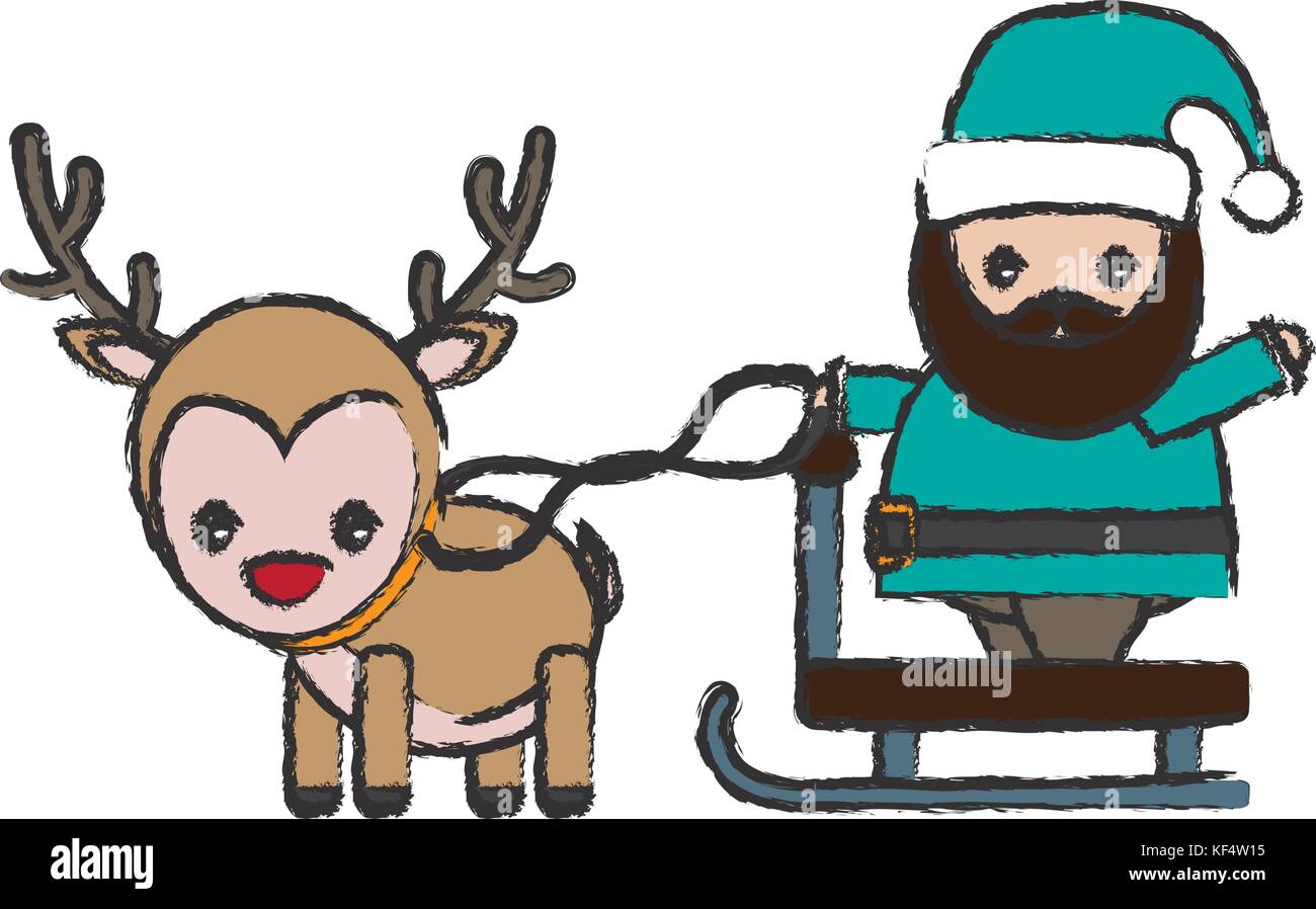 santa claus and deer icon over white background vector illustration ...