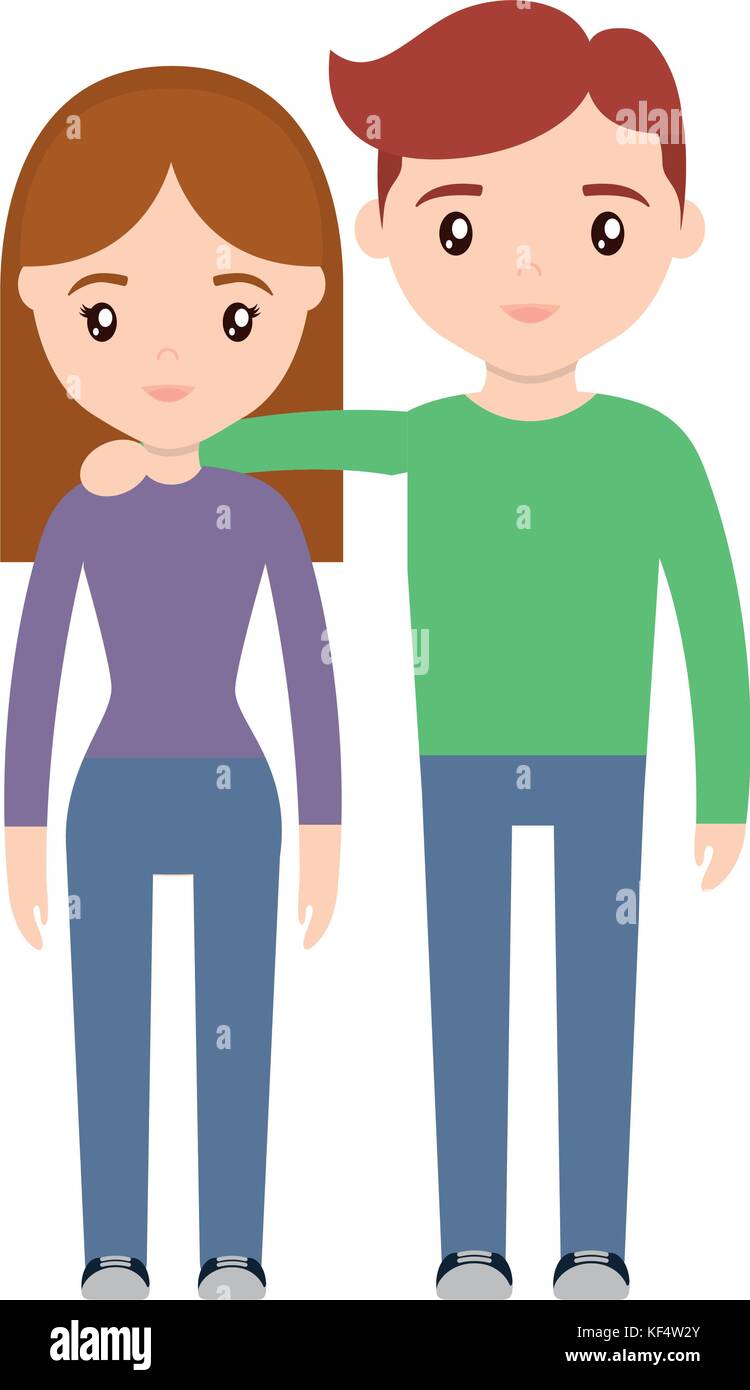 cartoon happy couple icon over white background colorful design vector ...