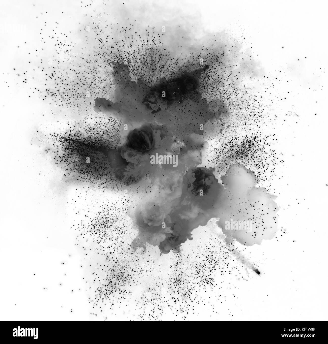 Black explosion on the white background. Gas explosion. Bomb detonation ...