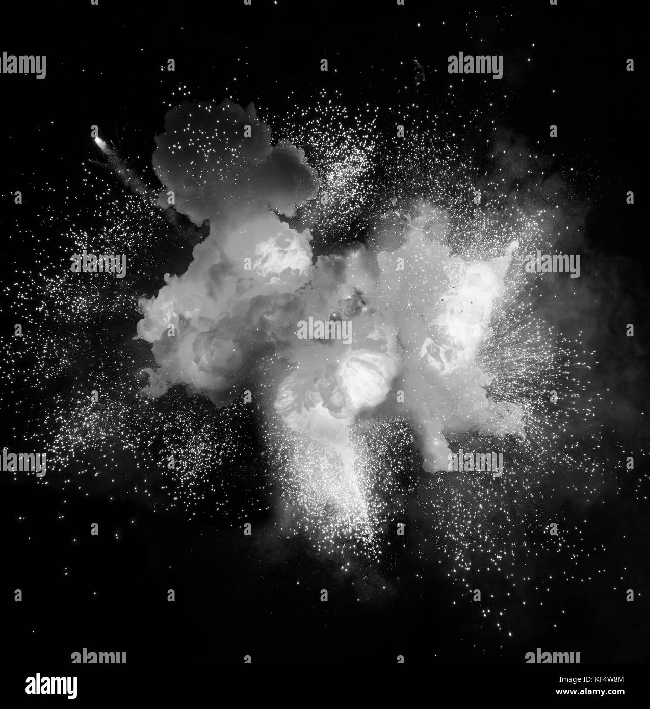 White explosion on the black background. Fireball explosion. Bomb ...