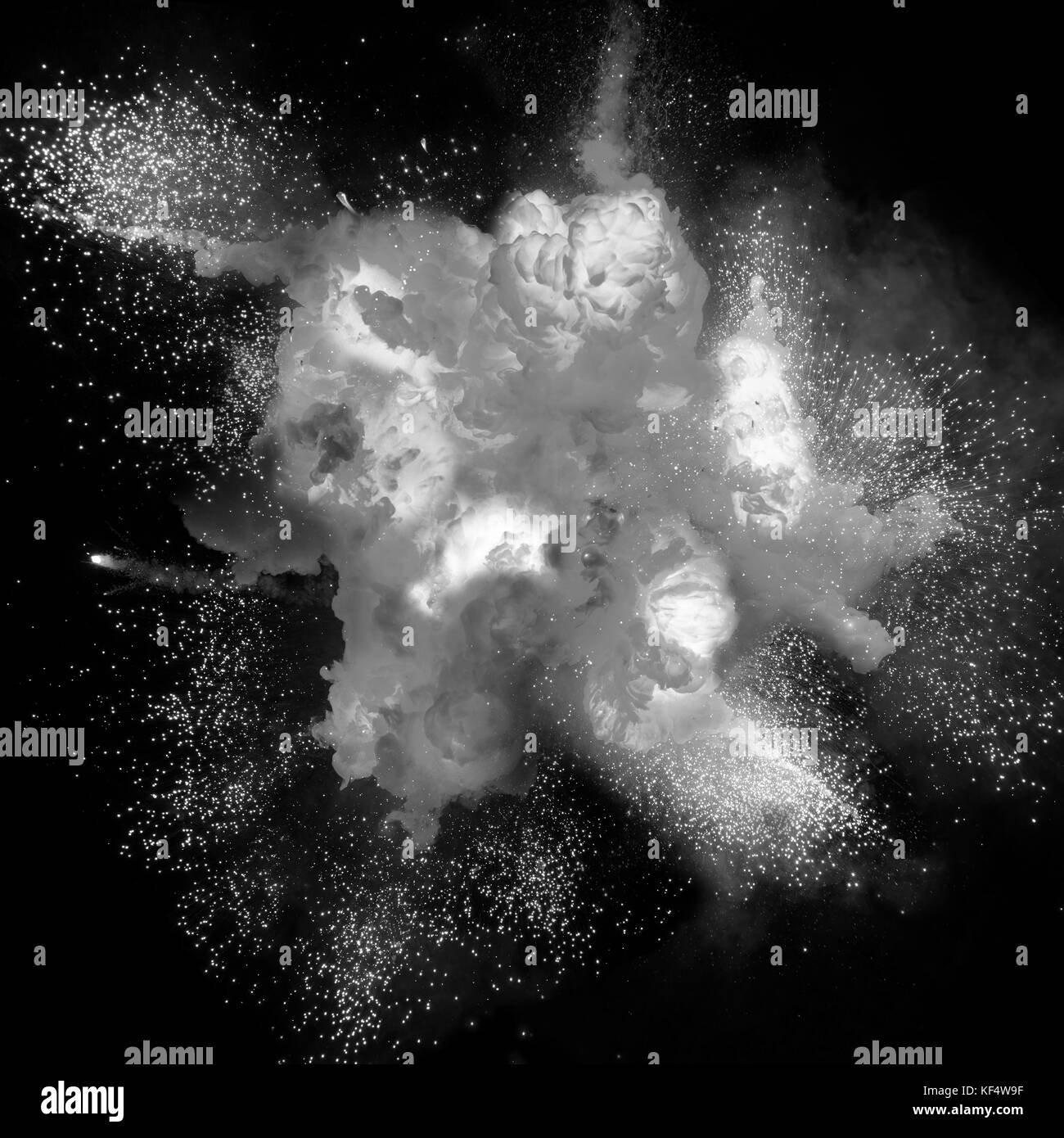 White explosion on the black background. Fireball explosion. Bomb ...