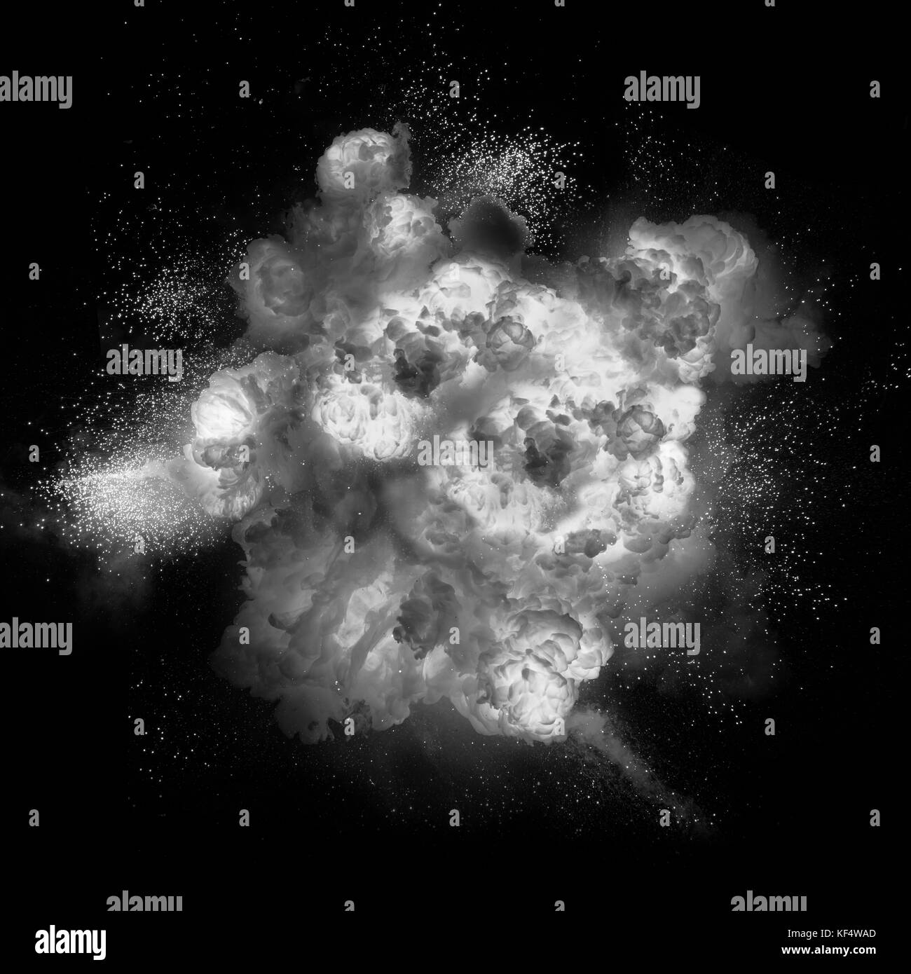White explosion on the black background. Fireball explosion. Bomb ...