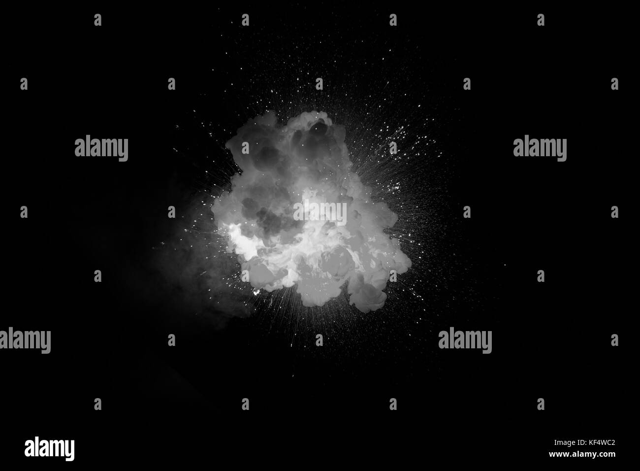 White explosion on the black background. Fireball explosion. Bomb ...