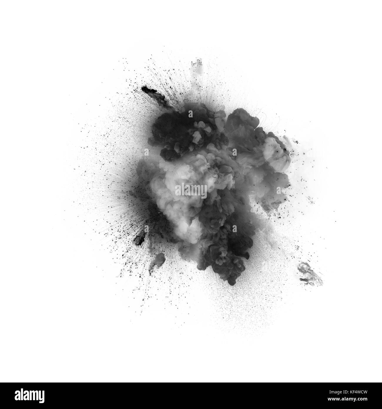 Black explosion on the white background. Gas explosion. Bomb detonation ...