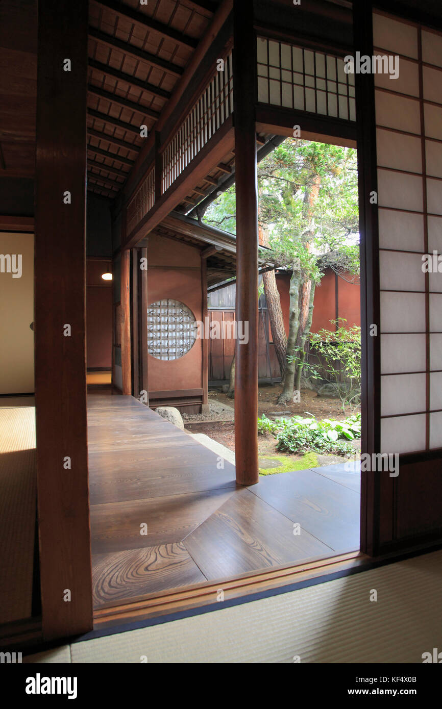 Japan, Hida, Takayama, Kusakabe Heritage House, interior, garden Stock ...