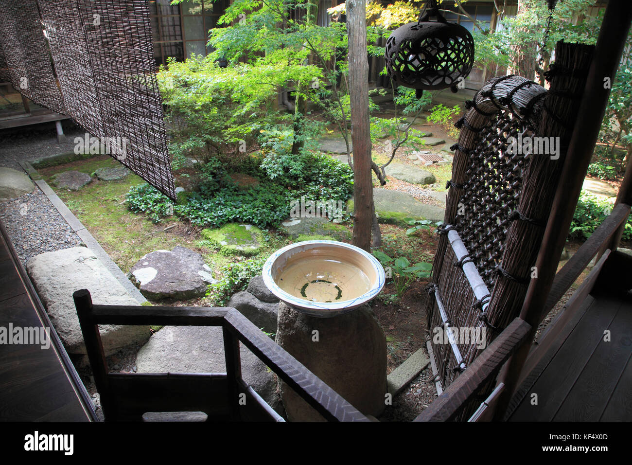 Japan, Hida, Takayama, Kusakabe Heritage House, interior, garden Stock ...