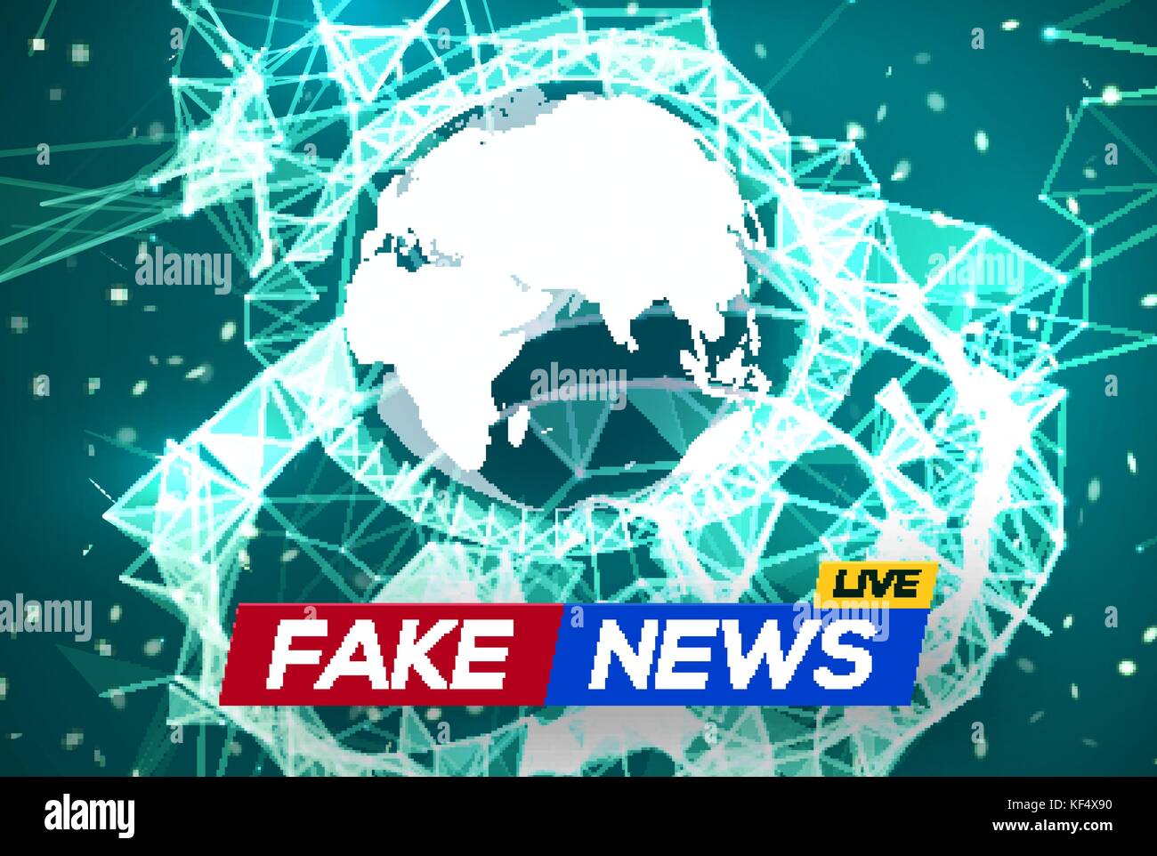 Fake News Live. World Map on Glowing Plexus Structure Background ...