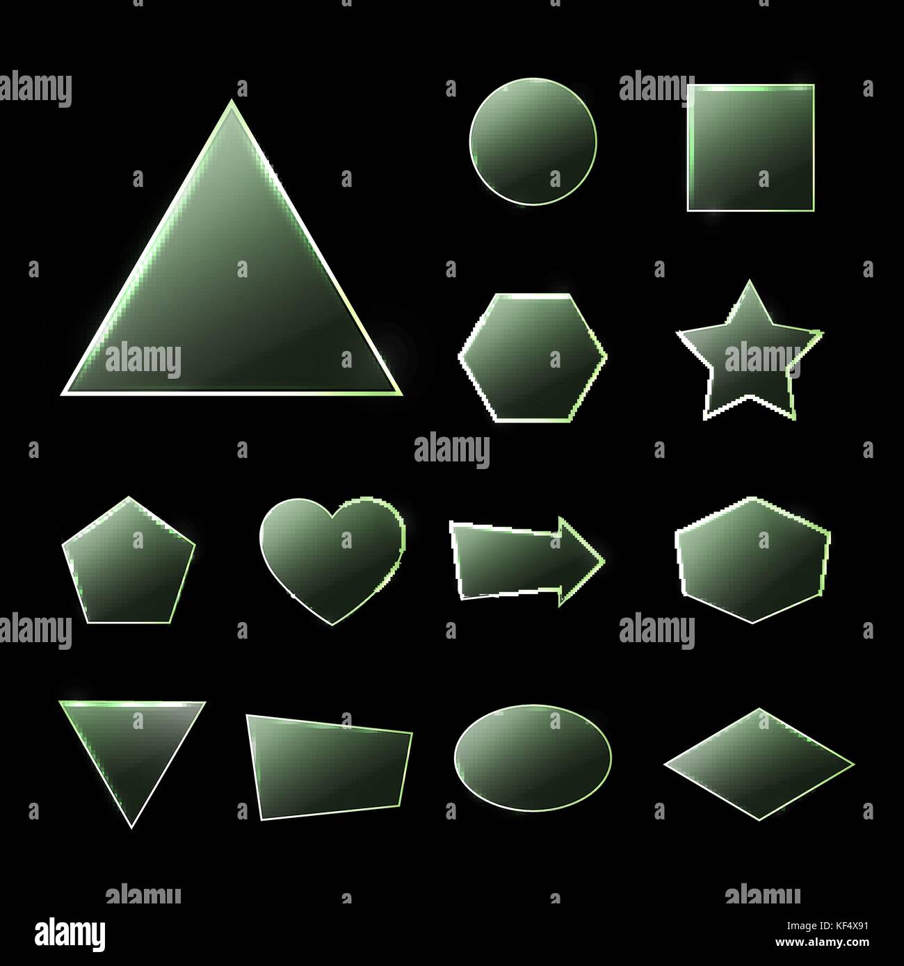 Green glass plates set. Triangle square rectangle hexagon, pentagon ...