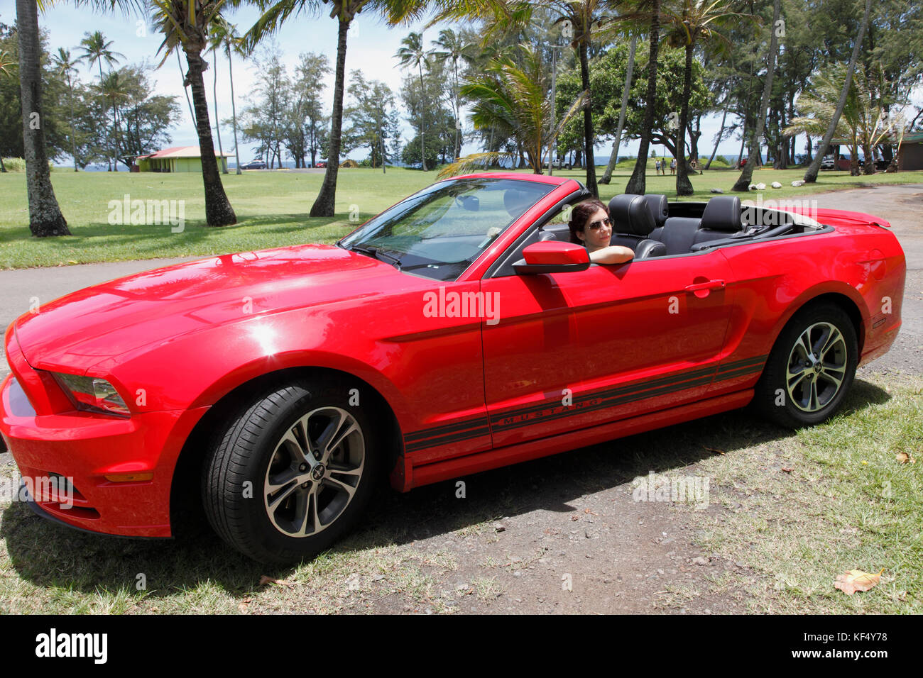 Red Ford Mustang convertible car Stock Photo - Alamy