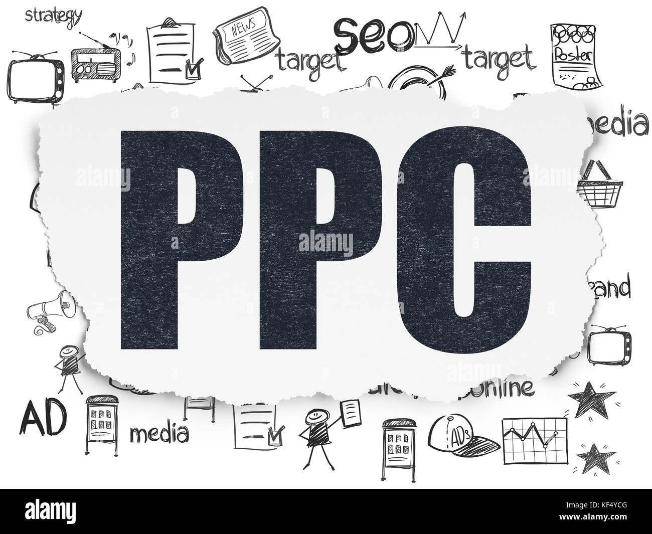 Advertising concept: PPC on Torn Paper background Stock Photo - Alamy