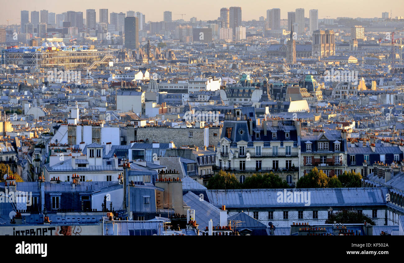 France, Paris, hill of Montmartre, panoramic view on the rooftops of ...