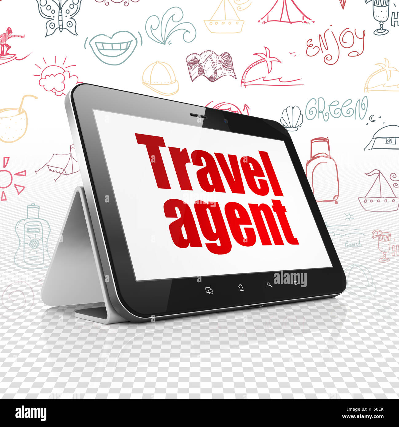 Vacation concept: Tablet Computer with Travel Agent on display Stock ...
