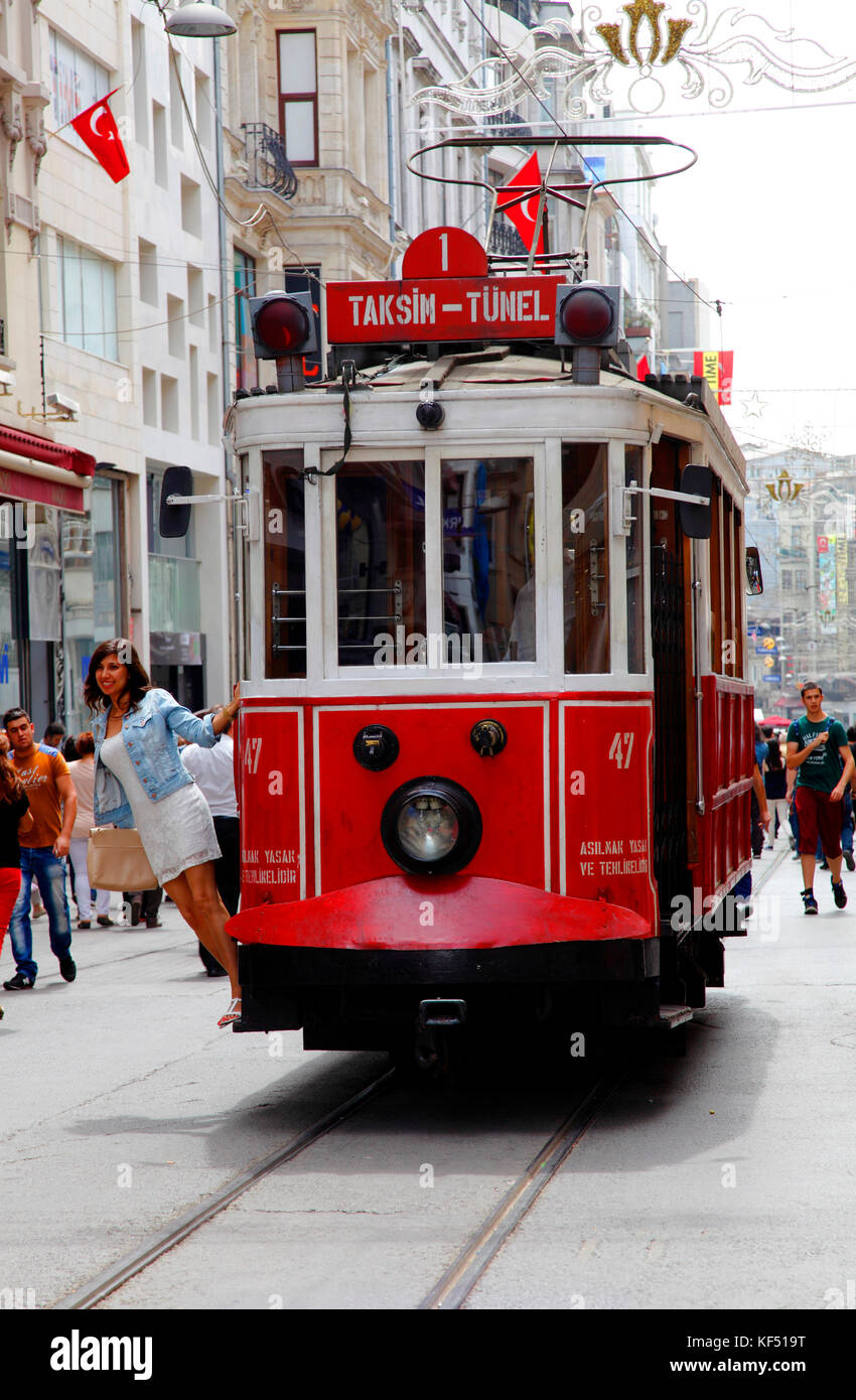 Turkey, Istanbul, Beyoglu district, Istiklal street, old tram Stock ...
