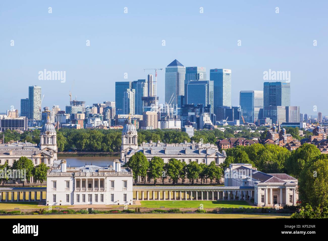 England, London, Greenwich, Queens House Museum and Canary Wharf ...