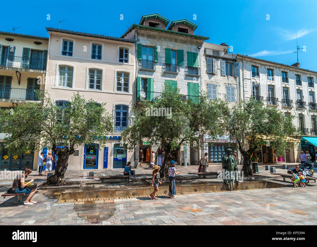 France, Landes, thermal city of Dax, centenarian oliv trees on Place de ...