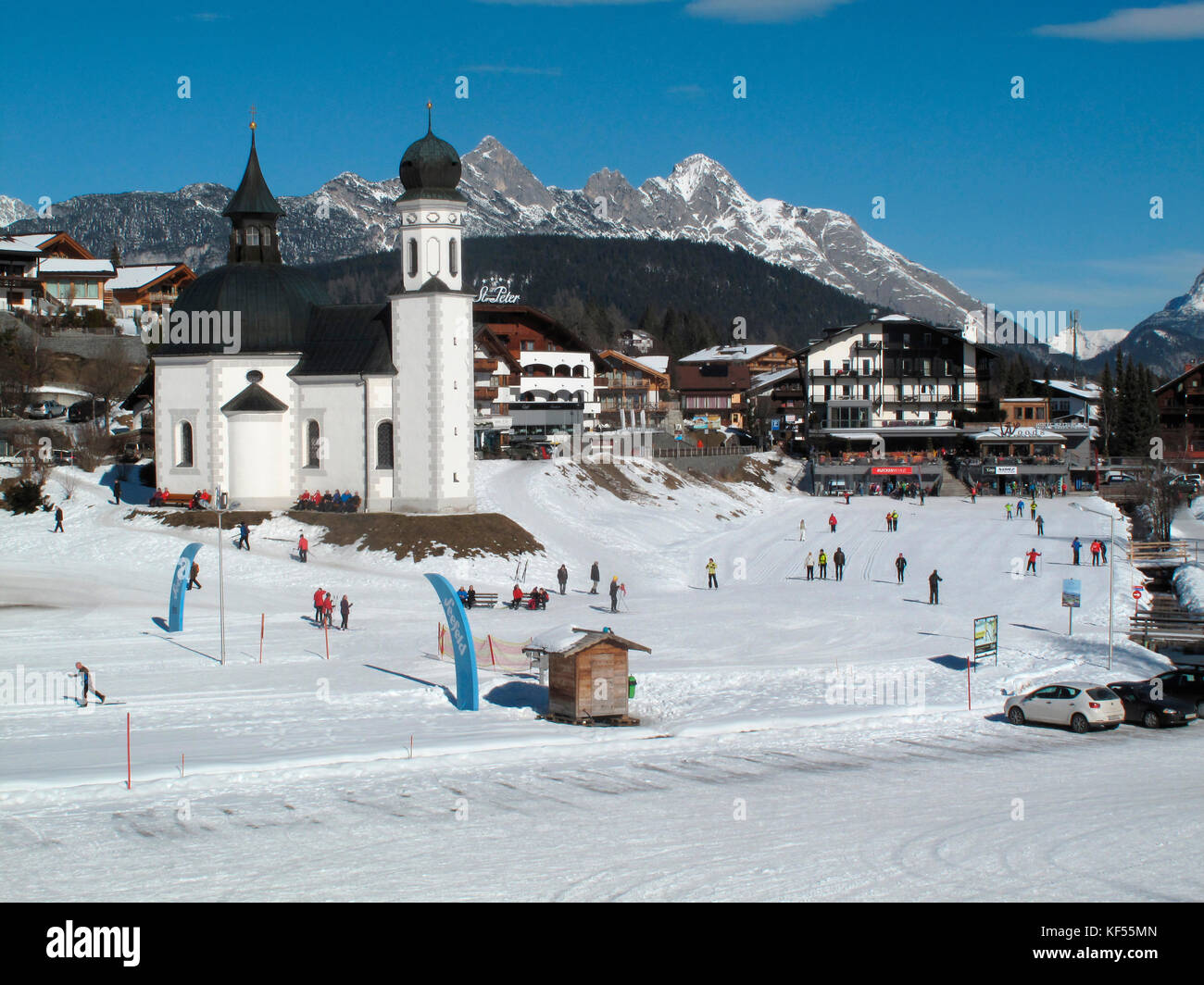 Austria, North Tirol, Seefeld, the Seekirchl chapel on the cross ...