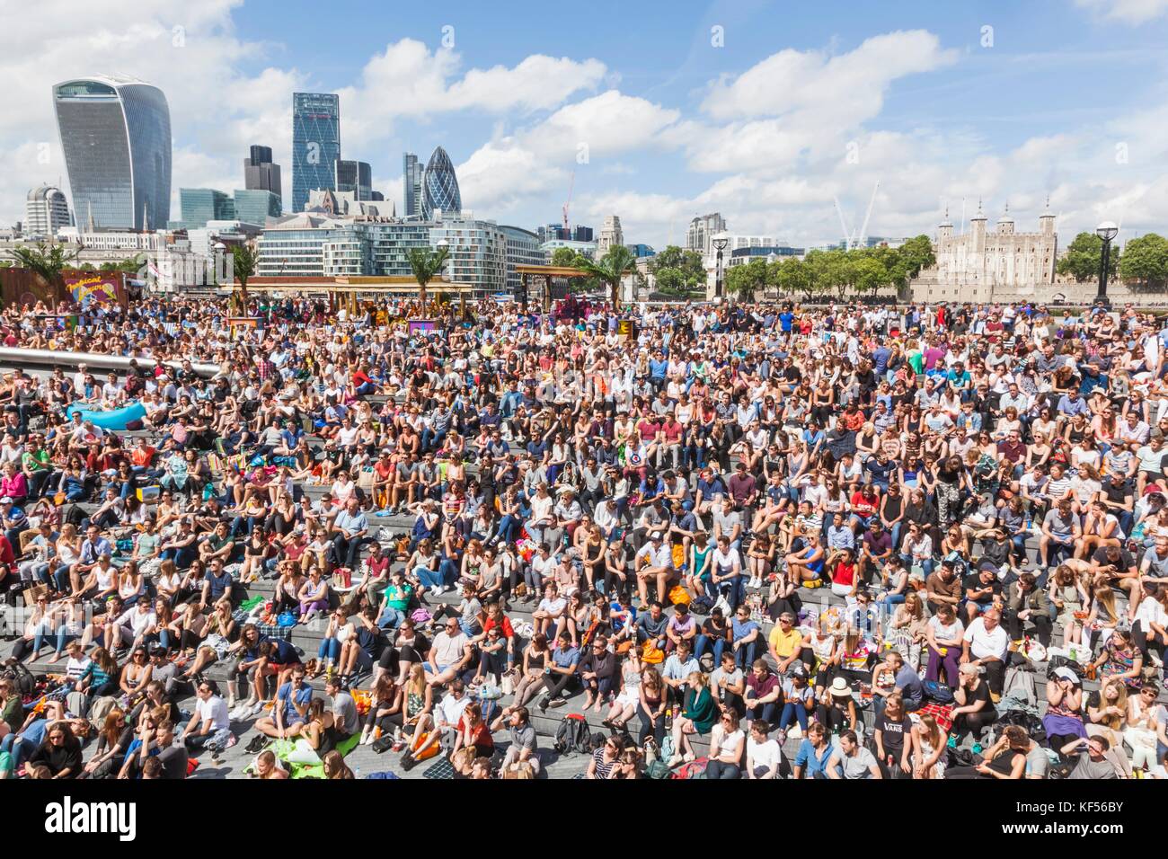 England, London, Southwark, Crowds at the Scoop Open Air Theatre and ...