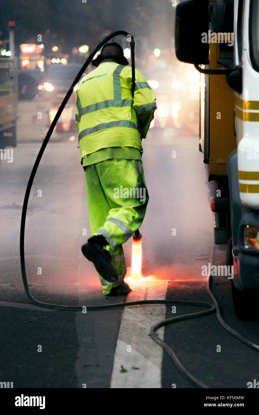 Roadworks along Upper Street in Angel, Islington, October 2017 Stock ...