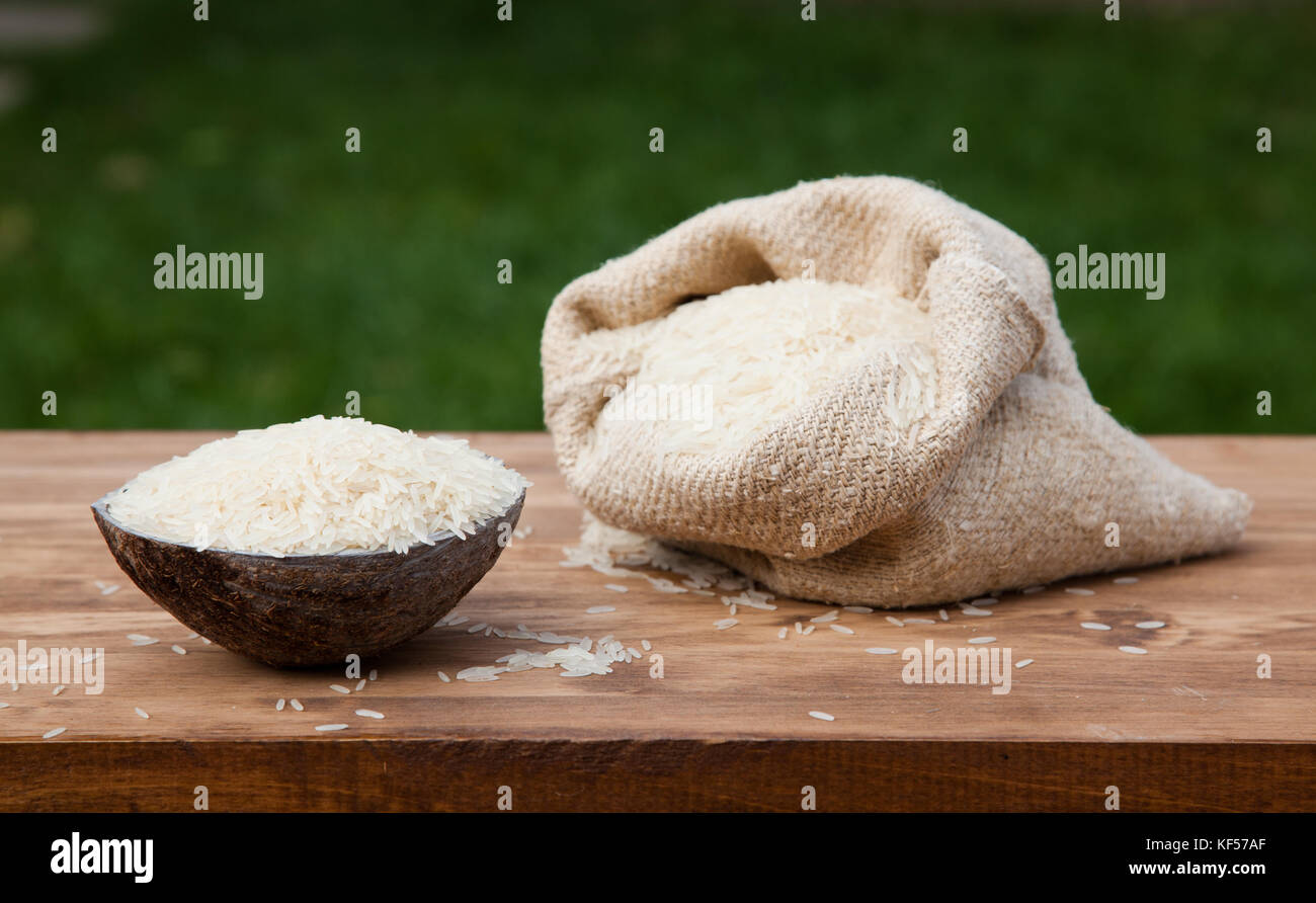 rice bowl on wooden table Stock Photo - Alamy