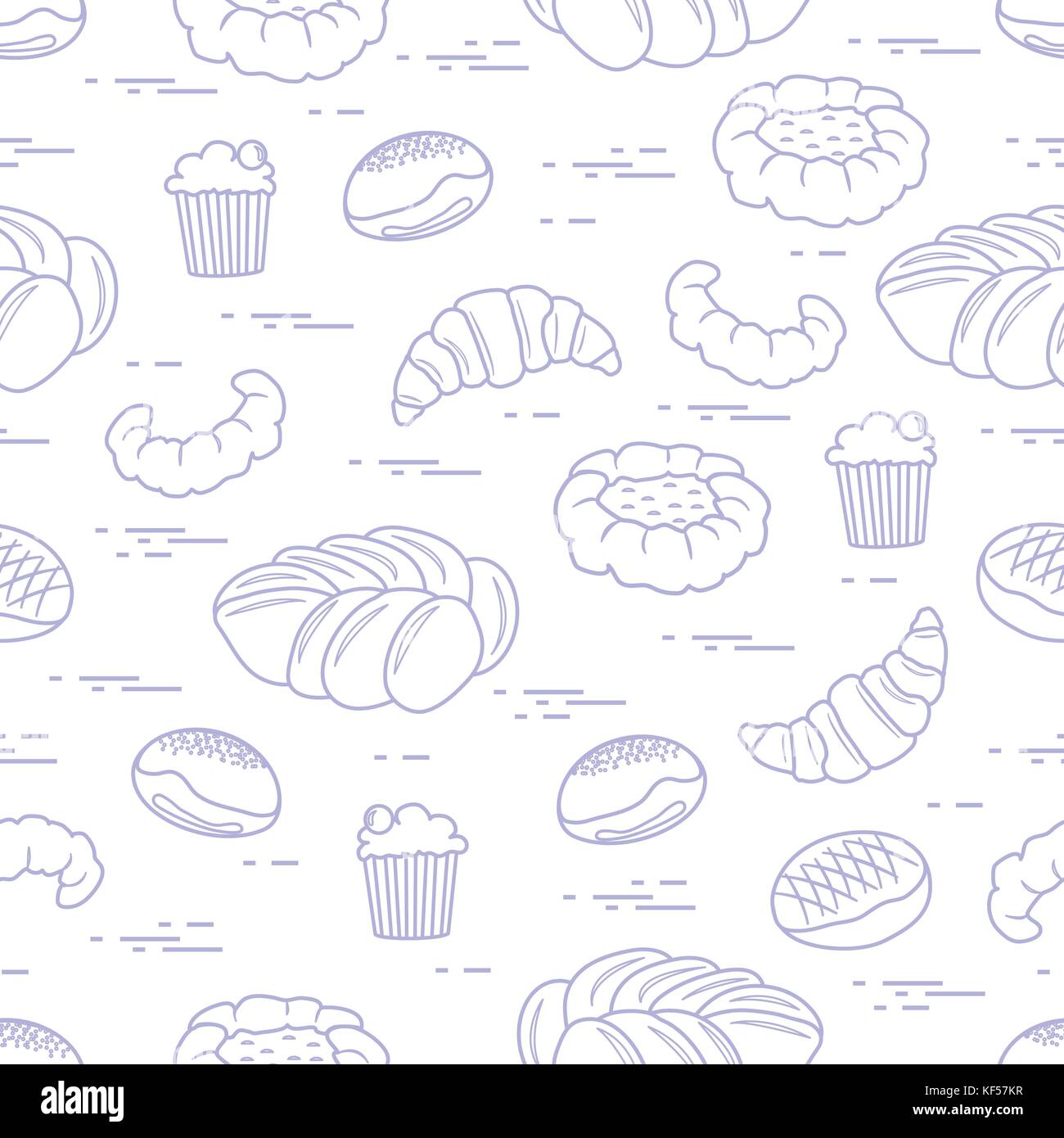 Pattern of different bakery products (bun, cheesecake, cupcake ...