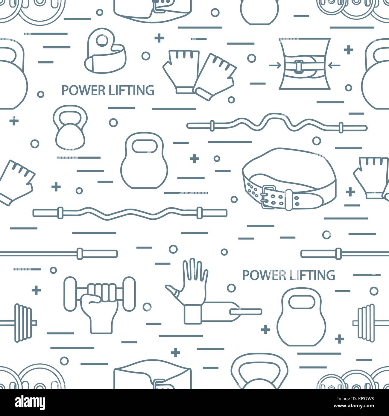 Vector pattern on the sports theme. Different goods for weightlifting ...