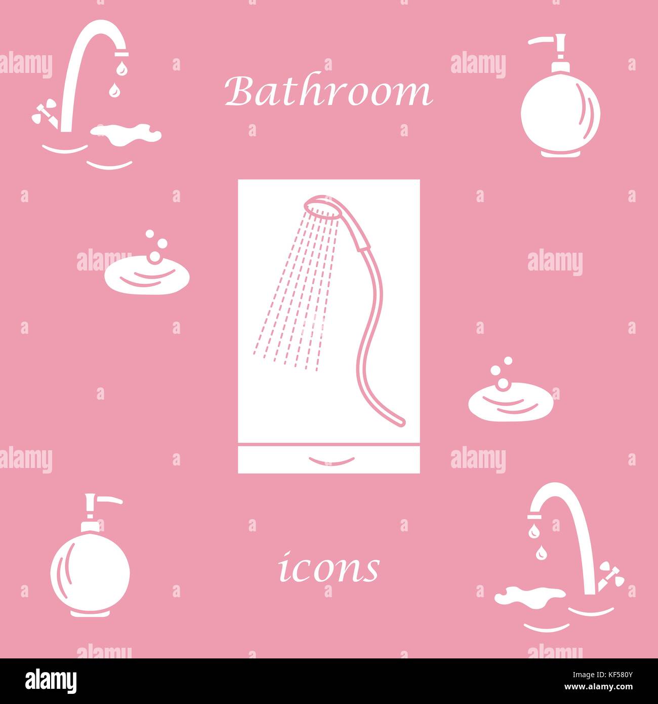 Set of vector illustrations of variety bathroom elements: faucet ...