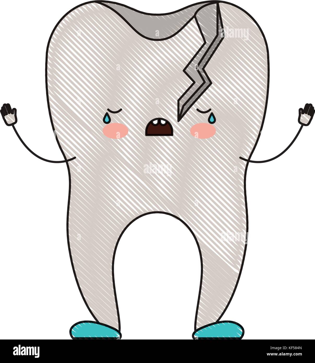 broken tooth cartoon in colored crayon silhouette Stock Vector Image ...