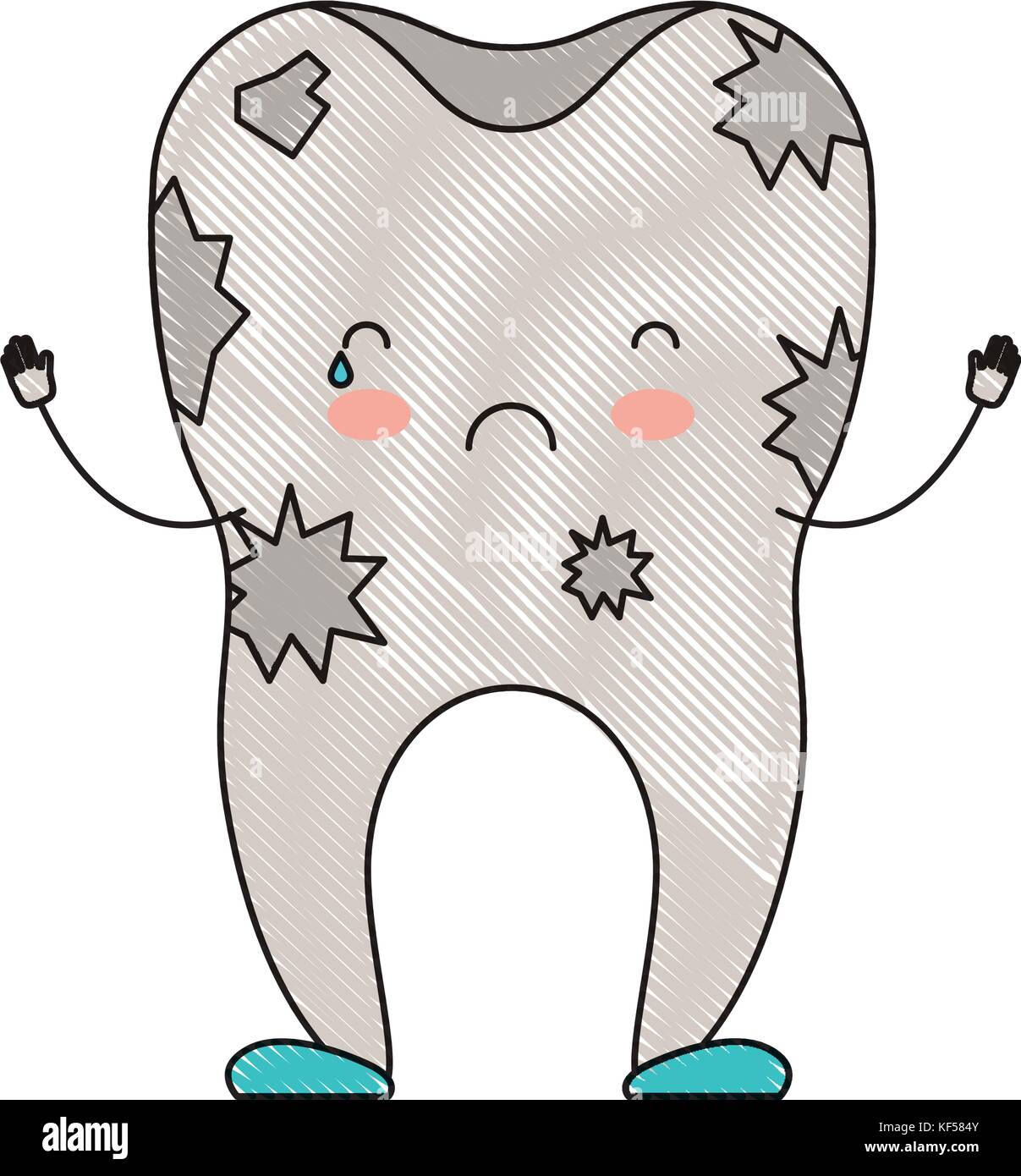 dirty tooth cartoon in colored crayon silhouette Stock Vector Image ...