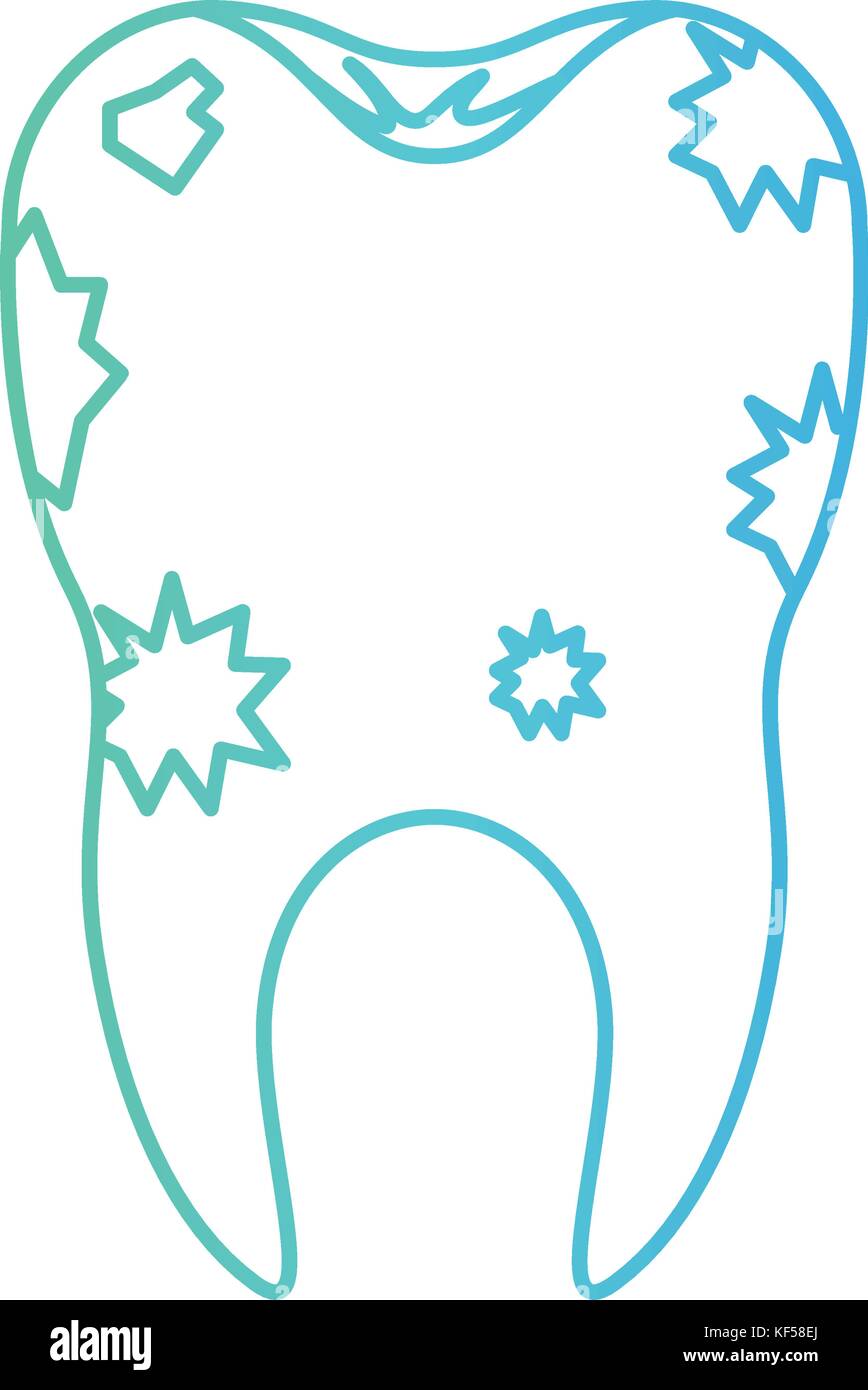 dirty tooth with root in degraded green to blue color contour Stock ...
