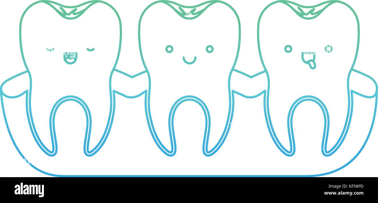 teeth kawaii with root of the tooth at sight in degraded green to blue ...