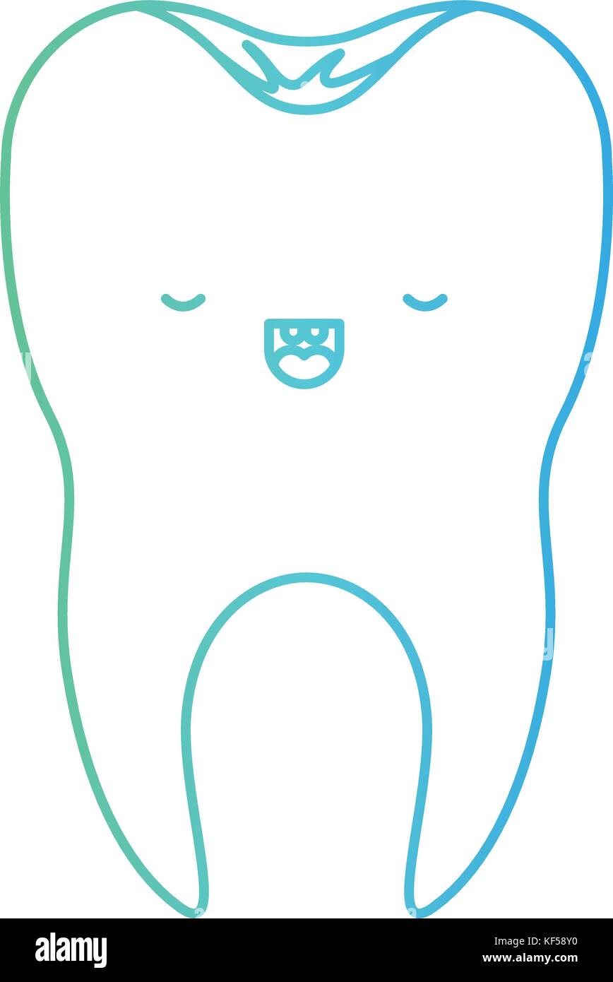 healthy kawaii tooth with root in degraded green to blue color contour ...