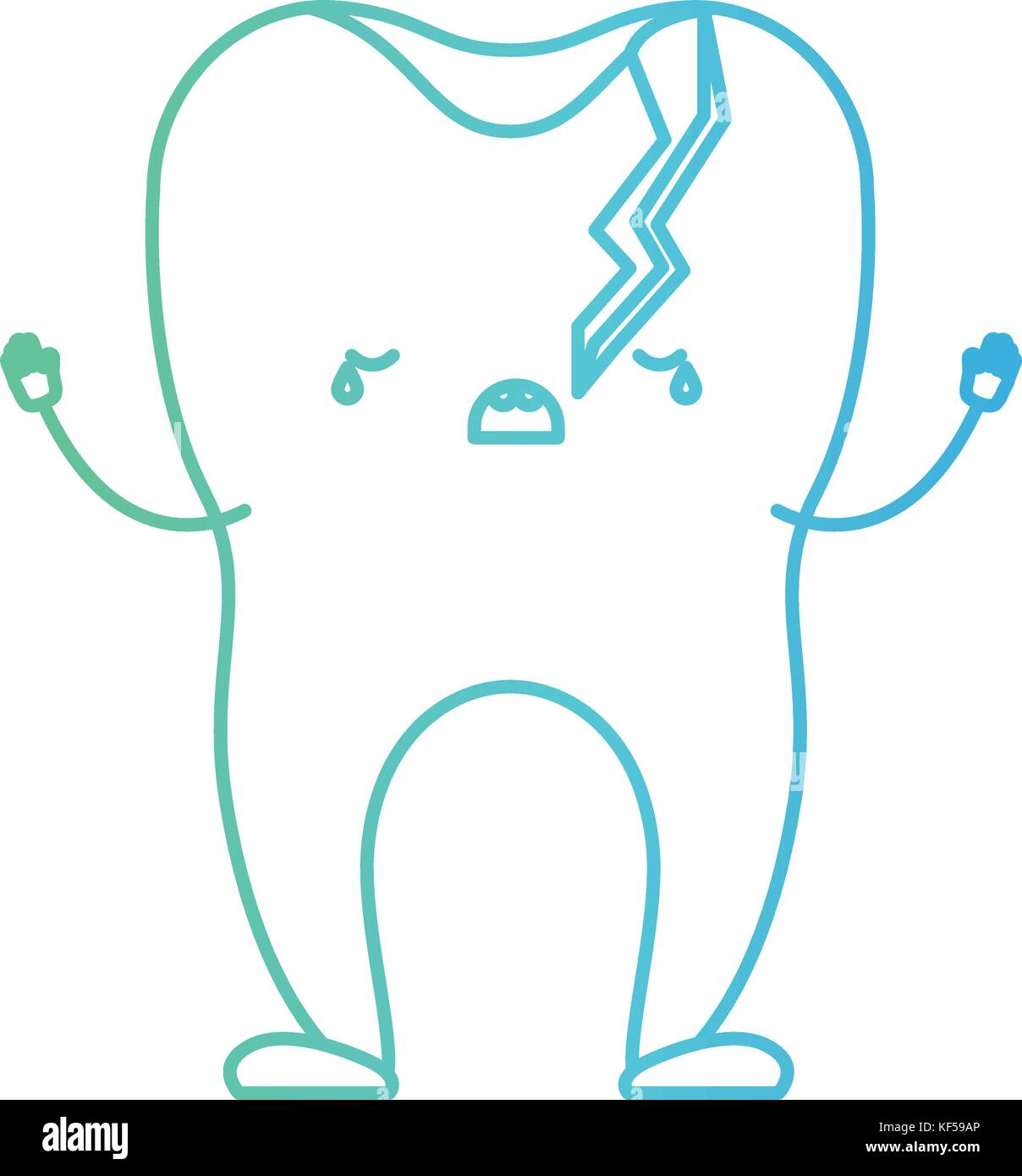 broken tooth cartoon in degraded green to blue color contour Stock ...