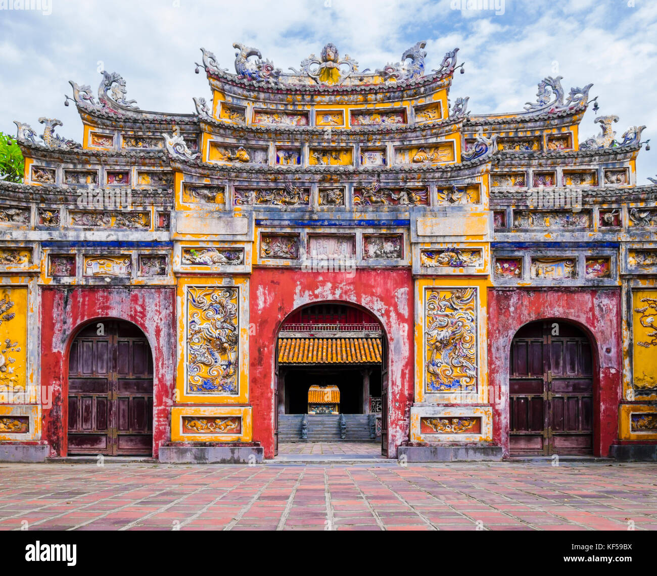 Impressive gate in the old citadel of Hue, the imperial forbidden ...