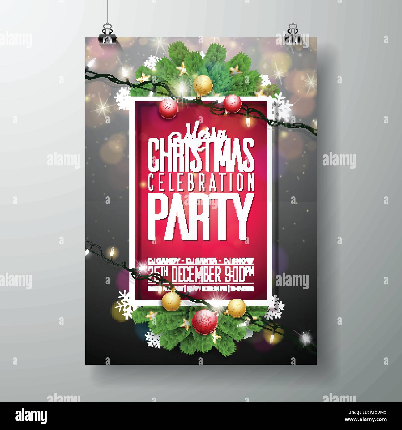 Vector Merry Christmas Party Design with Holiday Typography Elements ...