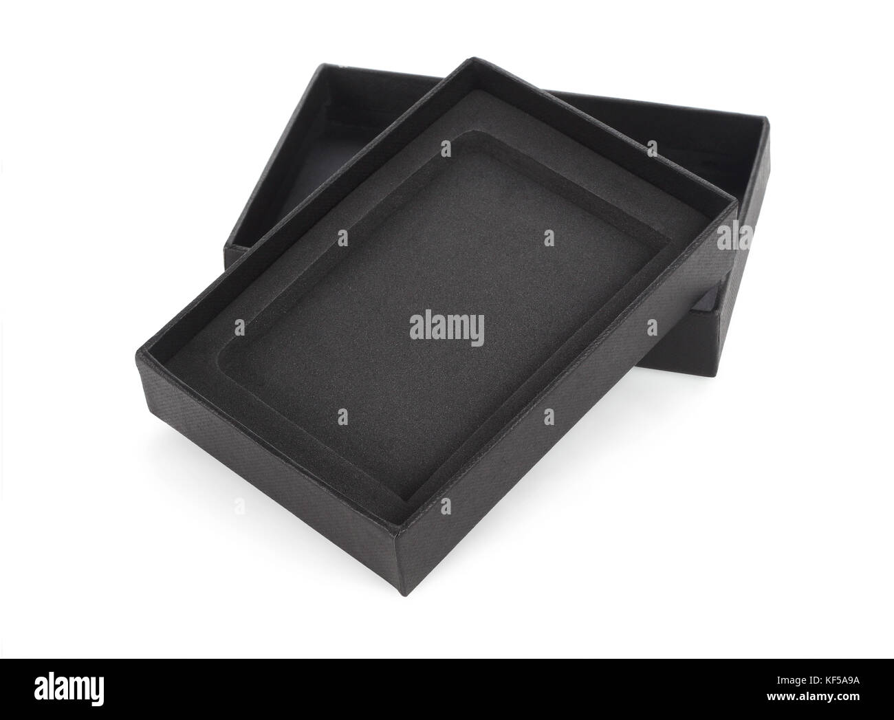 Open Black Packaging Box on White Background Stock Photo - Alamy
