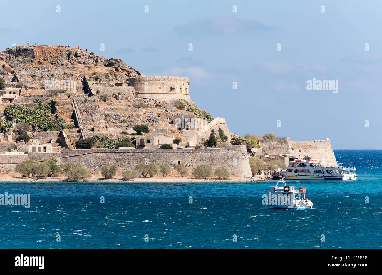 Spinalonga Island, Crete, Greece. October 2017, Tourist boat the former ...