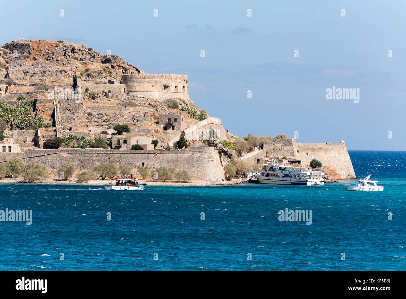 Spinalonga Island, Crete, Greece. October 2017, Tourist boat the former ...