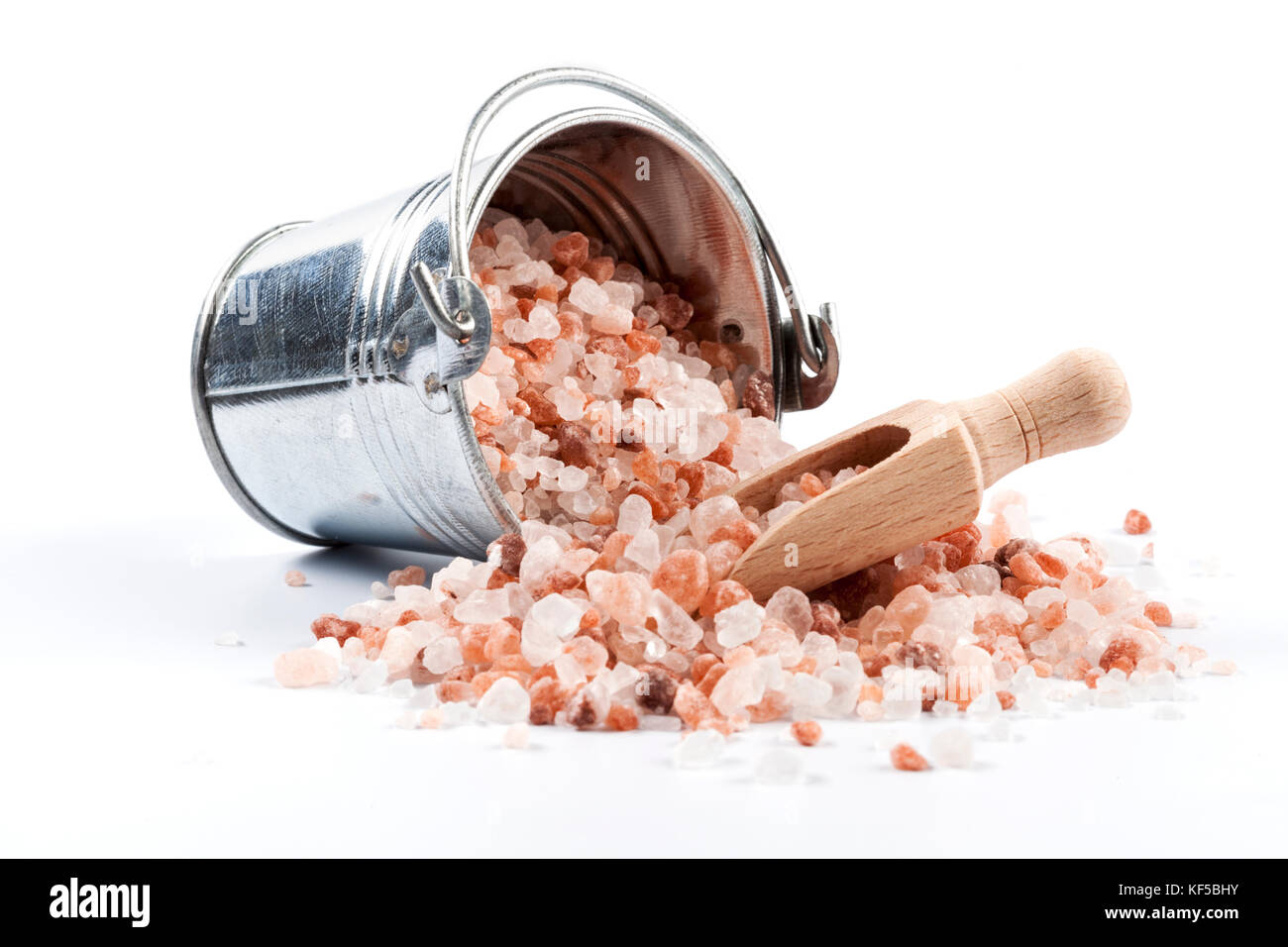 Himalayan Salt Raw Crystals Pile in Silver Metal Bucket Isolated on ...