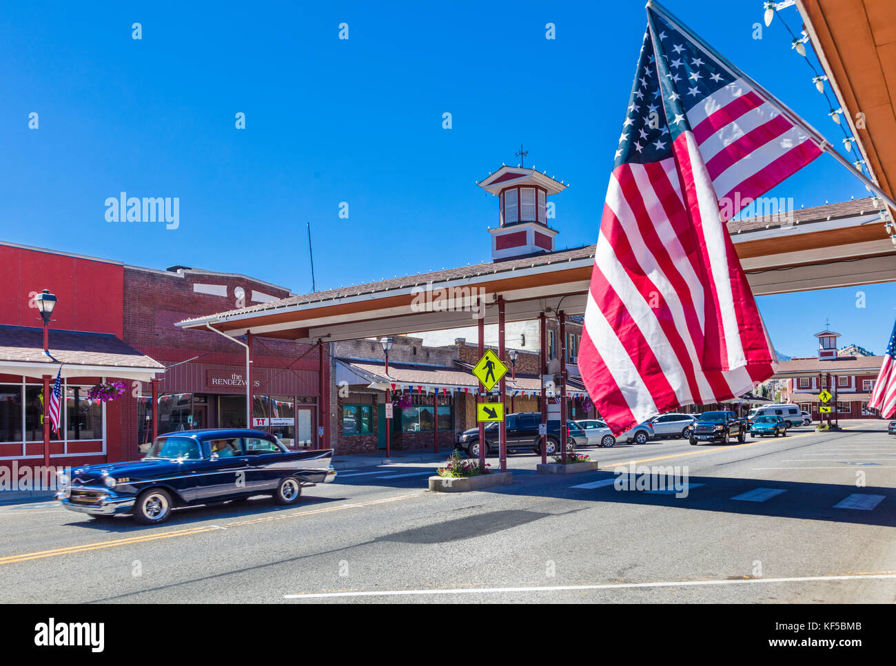 American flag with covered crosswalk in background on Cottage Ave in ...