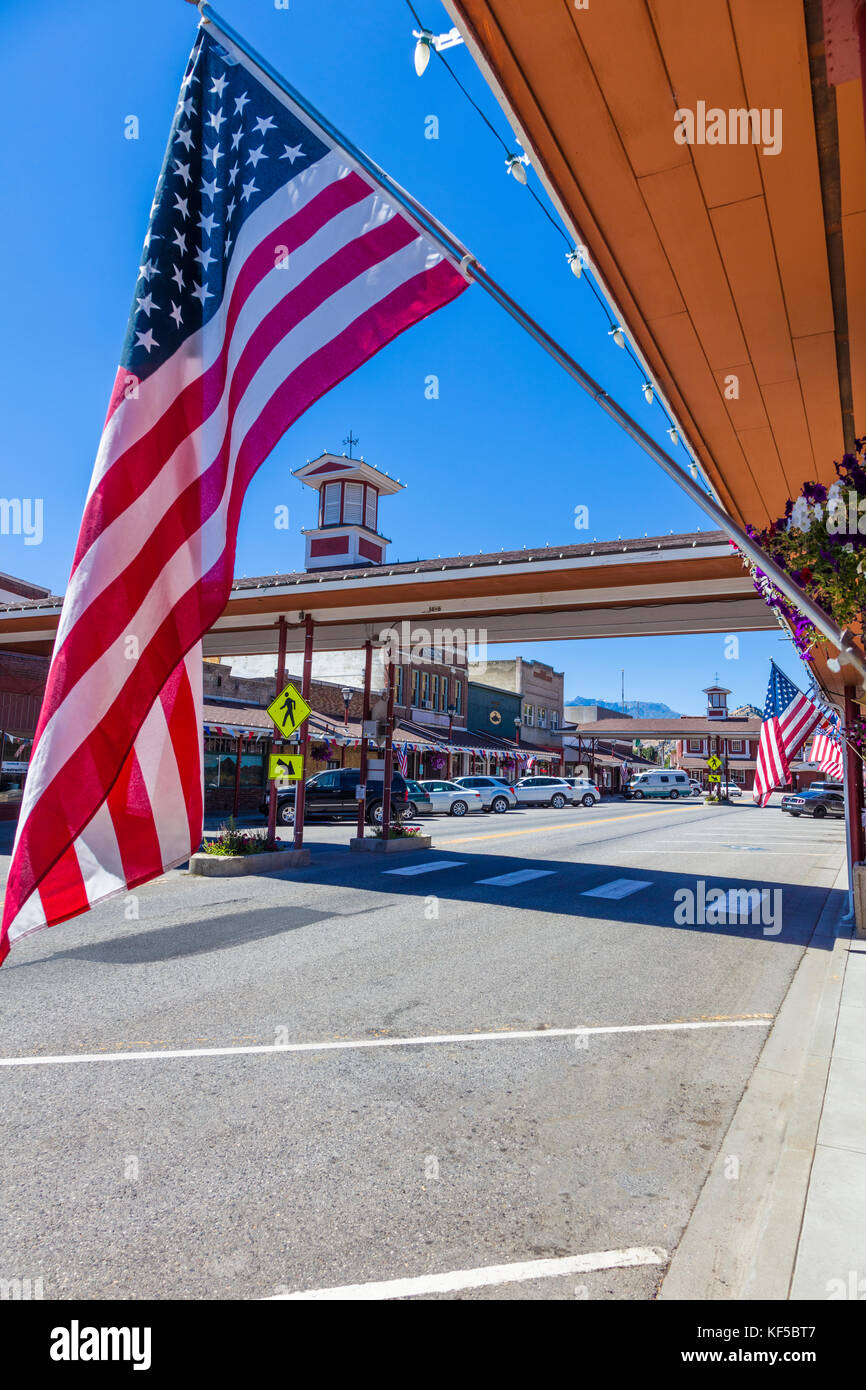 American flag with covered crosswalk in background on Cottage Ave in ...