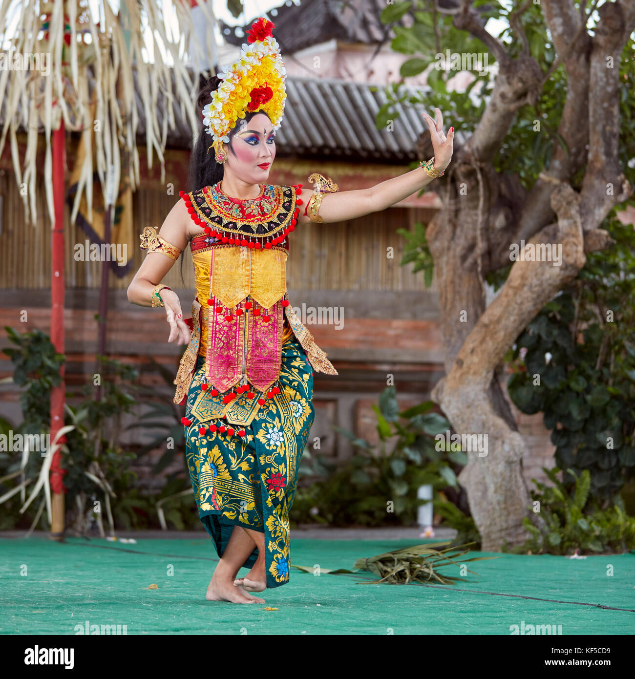 Dancer performs traditional Barong dance. Batubulan village, Ubud area ...