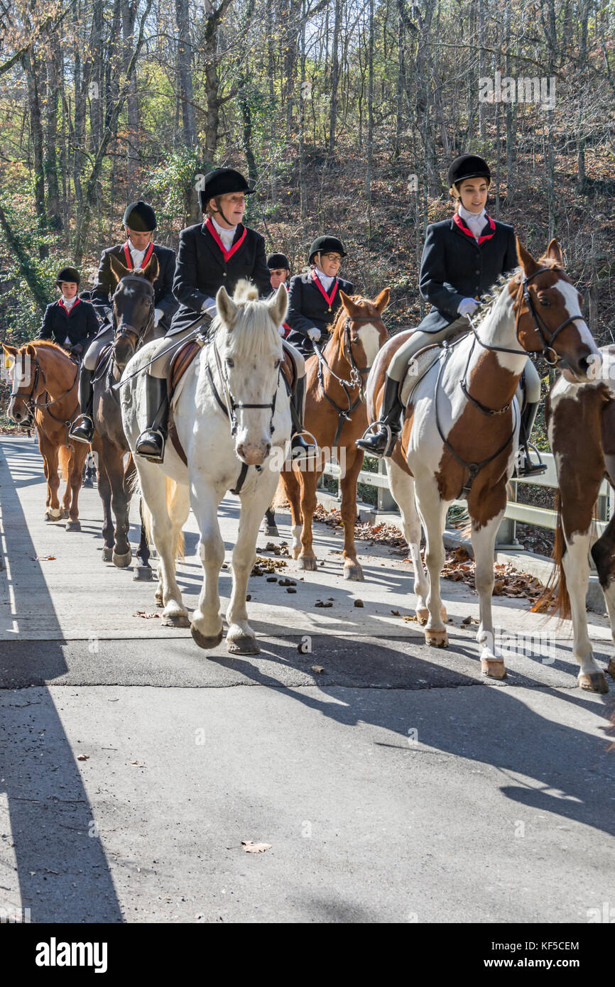 Huntsmen at the Annual Blessing of the Hounds at the Iroquois Hunt Club ...