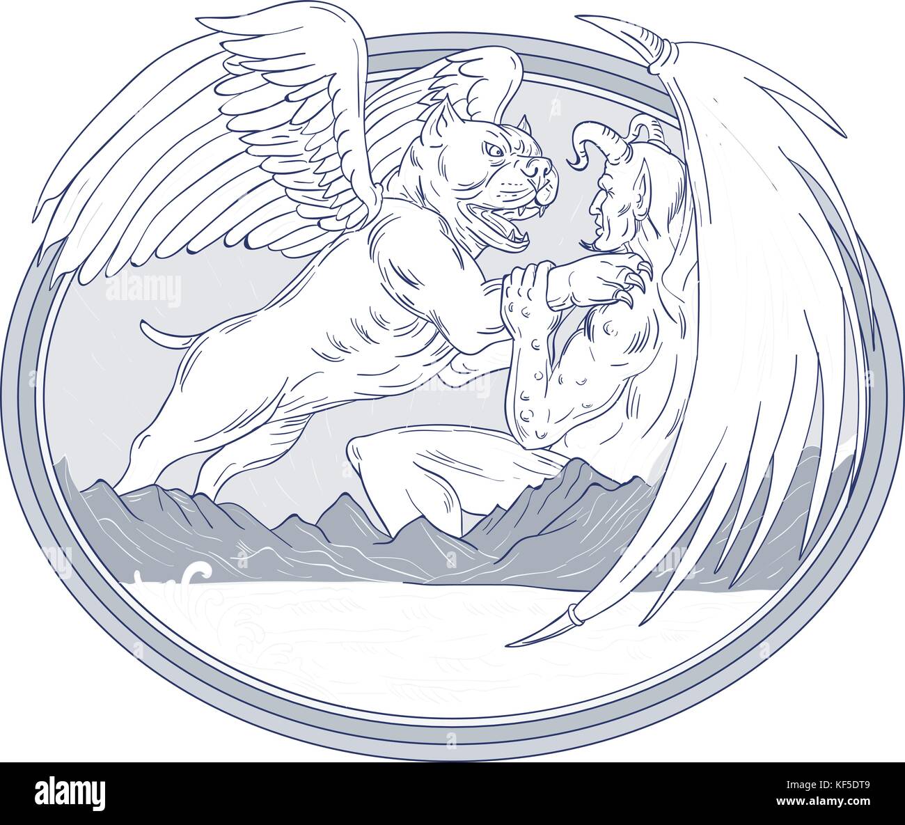 Drawing sketch style illustration of an American Bully Dog with angel ...